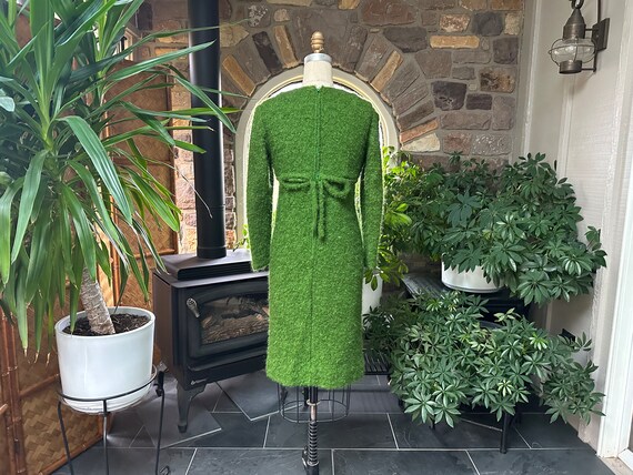 Vintage 1960s Frog Green Textured Boucle Wool Dress, … - Gem