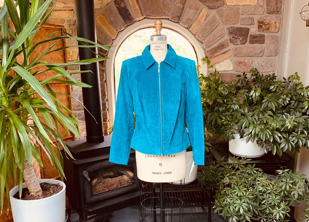 Vintage Deep Turquoise Blue Suede Front Zipper Jacket Deadstock Clio - Etsy