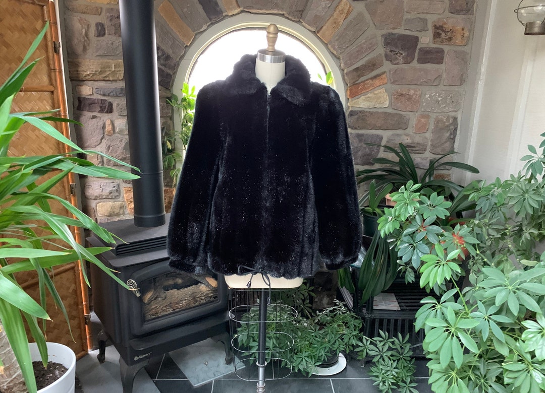 Vintage 1980s Jordache Black Faux Mink Fur Jacket, Vintage Eighties ...