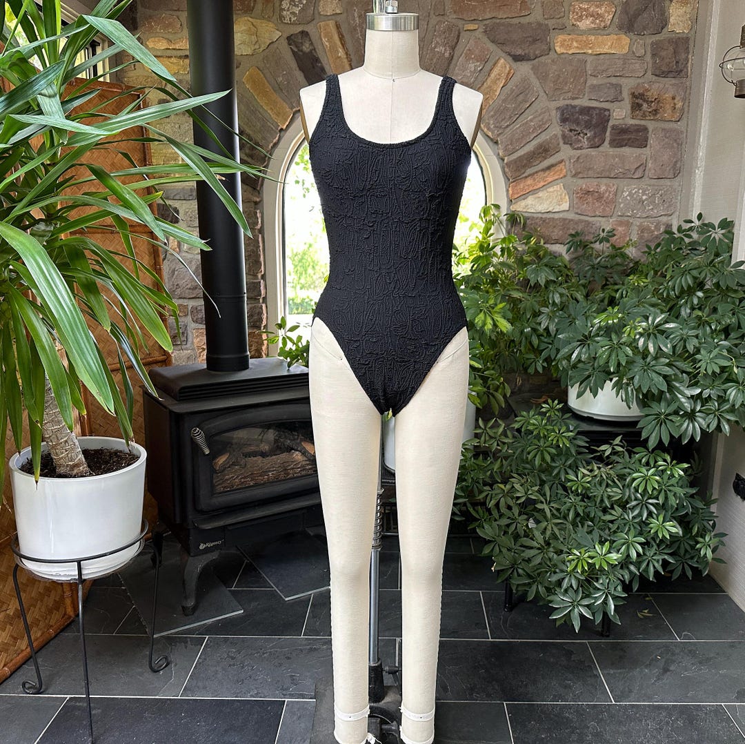 Vintage 1970s Black Textured One Piece Bathing Suit Swimsuit Bonjour - Etsy