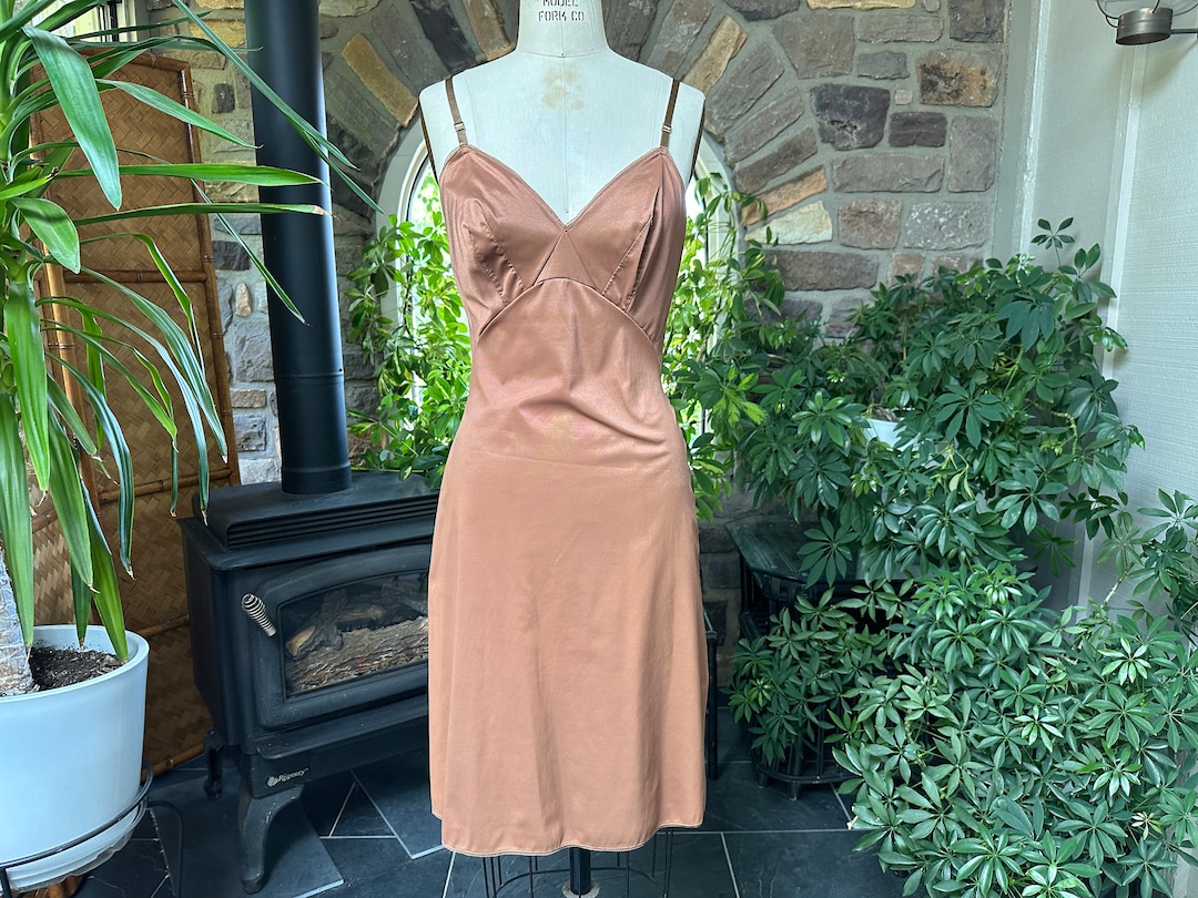 Vintage 1960s Brown Nylon Slip Dress Van Raalte 34S, Vintage Lingerie ...