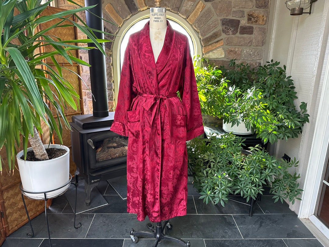 Vintage 1990s Wine Floral Embossed Satin Robe Victoria's Secret Gold ...