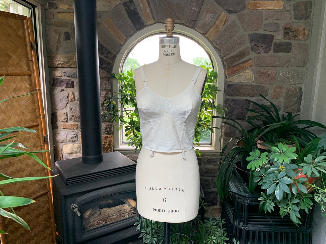 Vintage 1940s Ivory Cotton Long Line Bullet Bra Bustier, Vintage Cotton ...