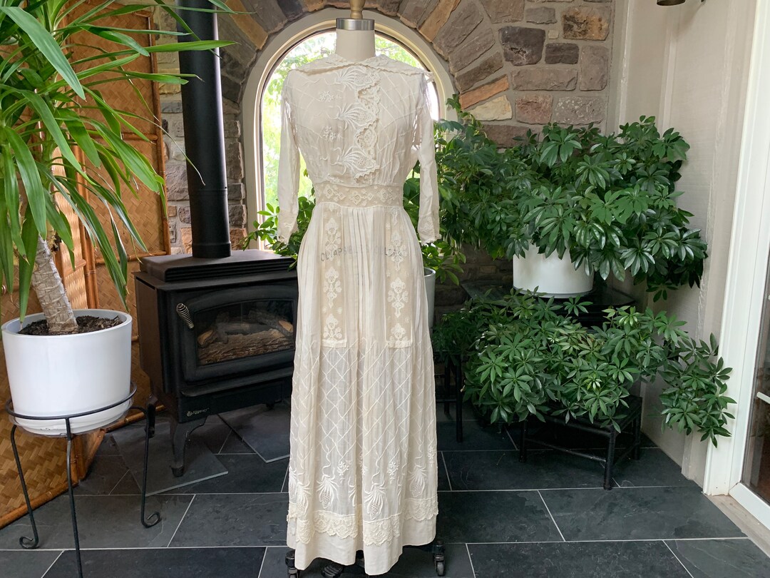 Antique 1910 Edwardian Lace and Cotton Summer Lawn Dress, Antique ...
