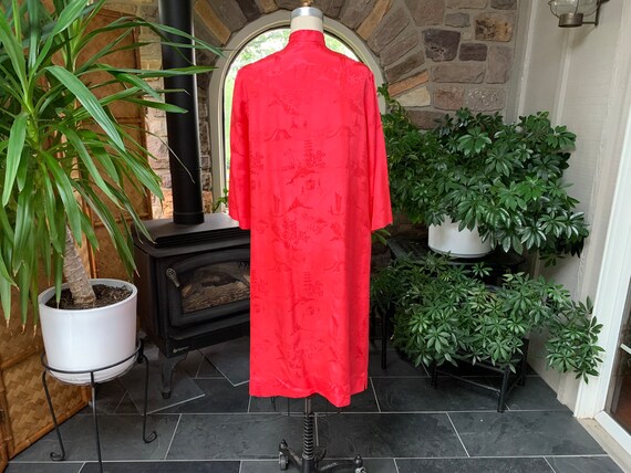 Vintage Asian Red Embossed Silk Button Front Dressing… - Gem