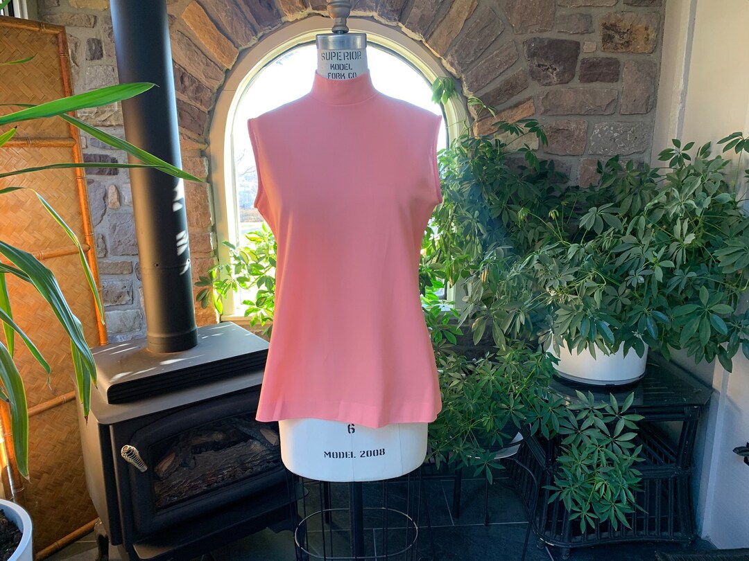 Vintage 1970s Sleeveless Apricot Peach Knit Shell Top Jantzen, Mock ...