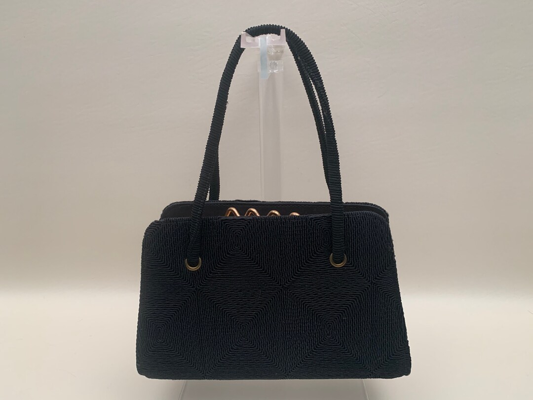 Vintage 1950s Black Textured Cord Multi Section Handbag - Etsy