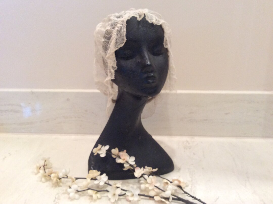 Antique Edwardian Lace Net Night Cap, Antique Victorian Net Lace Night ...