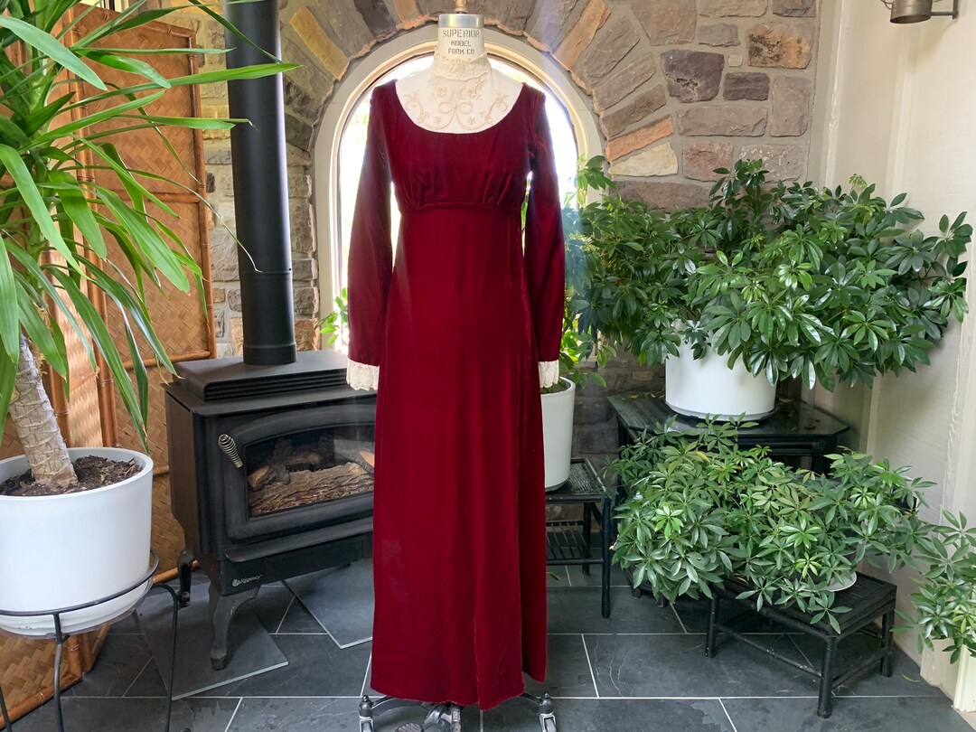 Vintage 1970s Wine Velvet Ivory Lace Maxi Dress, Vintage Seventies ...