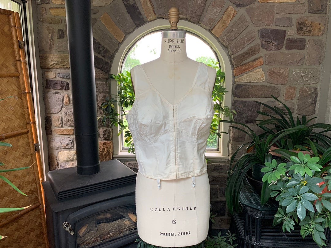 Vintage 1950s White Do-all Bullet Bra Long Line Corset Bra With Garter ...