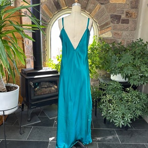 Vintage 1980s Teal Blue Satin Polyester Spaghetti Strap Nightgown and ...