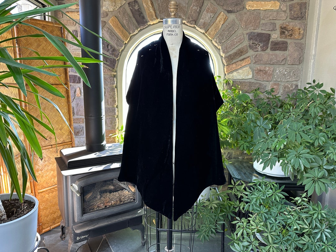Vintage Formal Black Velvet Stole Wrap With Pearl and Rhinestone ...