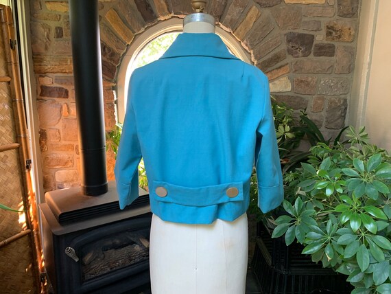Vintage 1950s Turquoise Blue Lightweight Wool Crop Ja… - Gem