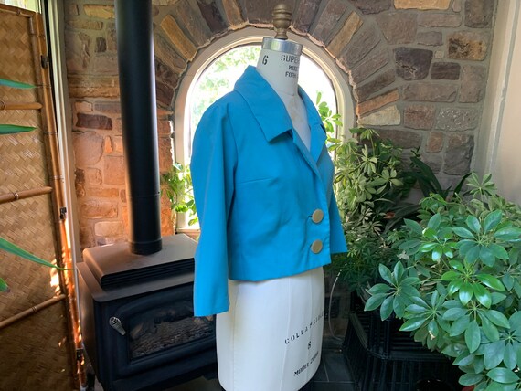 Vintage 1950s Turquoise Blue Lightweight Wool Crop Ja… - Gem