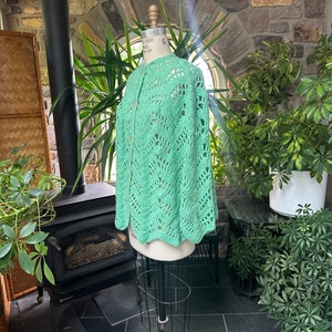 Vintage 1970s Green Acrylic Crocheted Button Front Cape, Vintage Open ...
