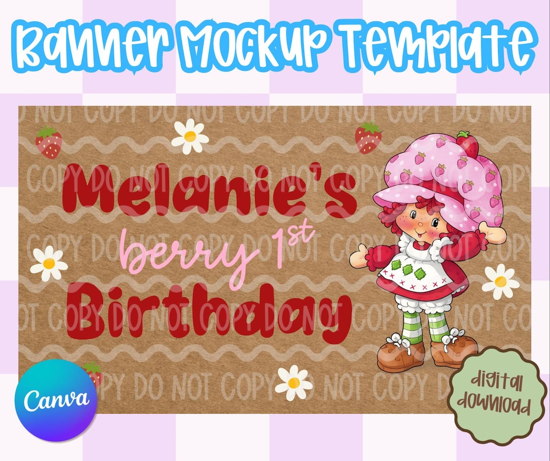 Strawberry Birthday Banner Template | Editable Canva Template - Etsy