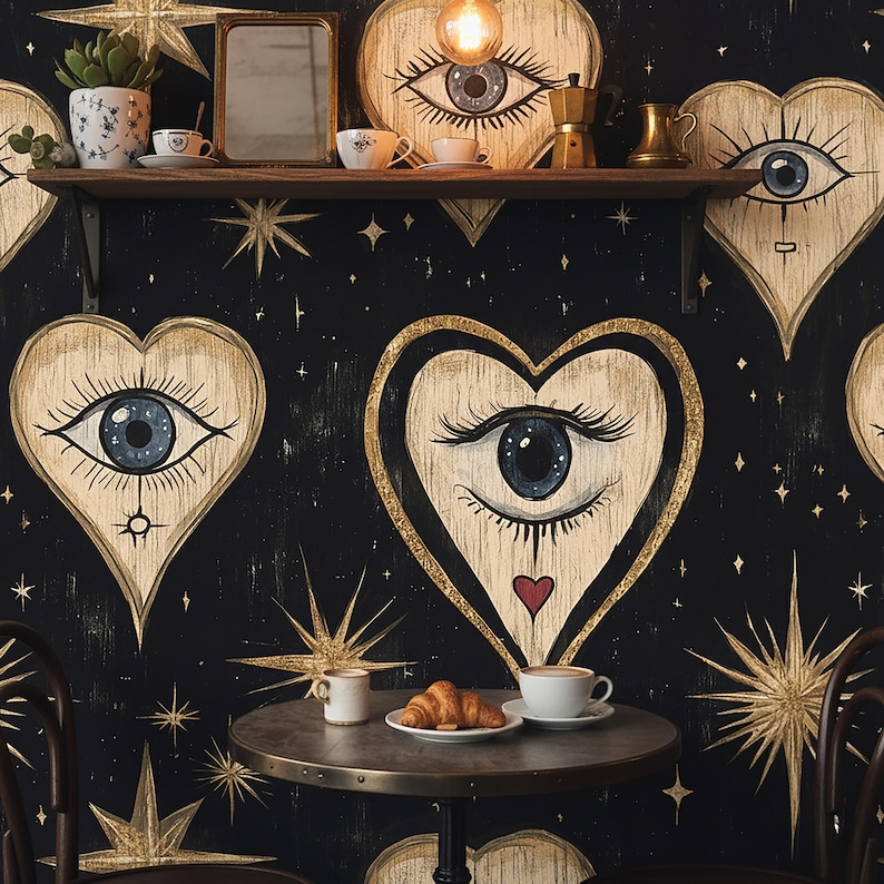 Mystical Heart Eye Wallpaper, Boho Celestial Wall Decor - Etsy