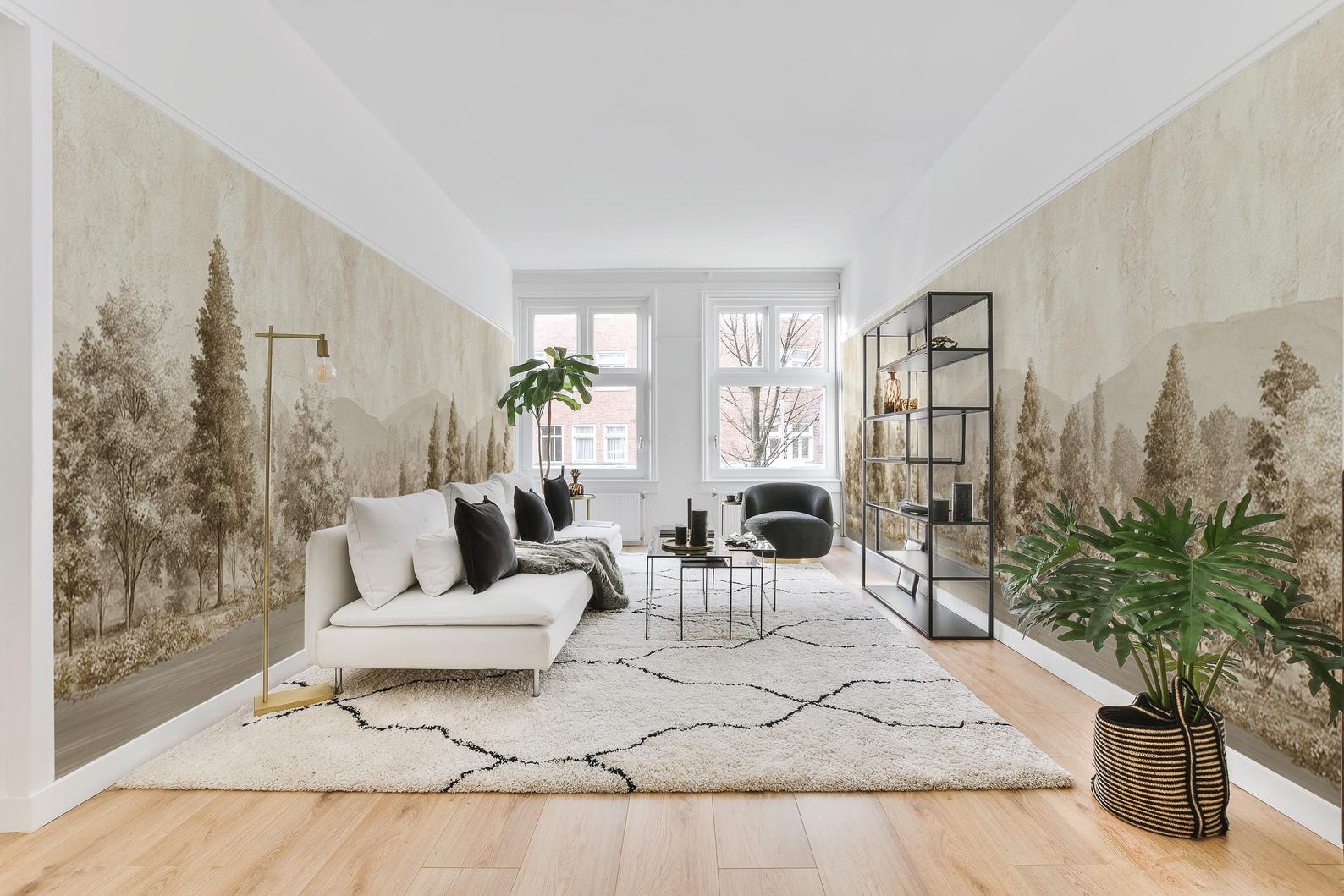 Neutral Forest Landscape Wallpaper – Calm Beige Nature Wall Mural - Etsy