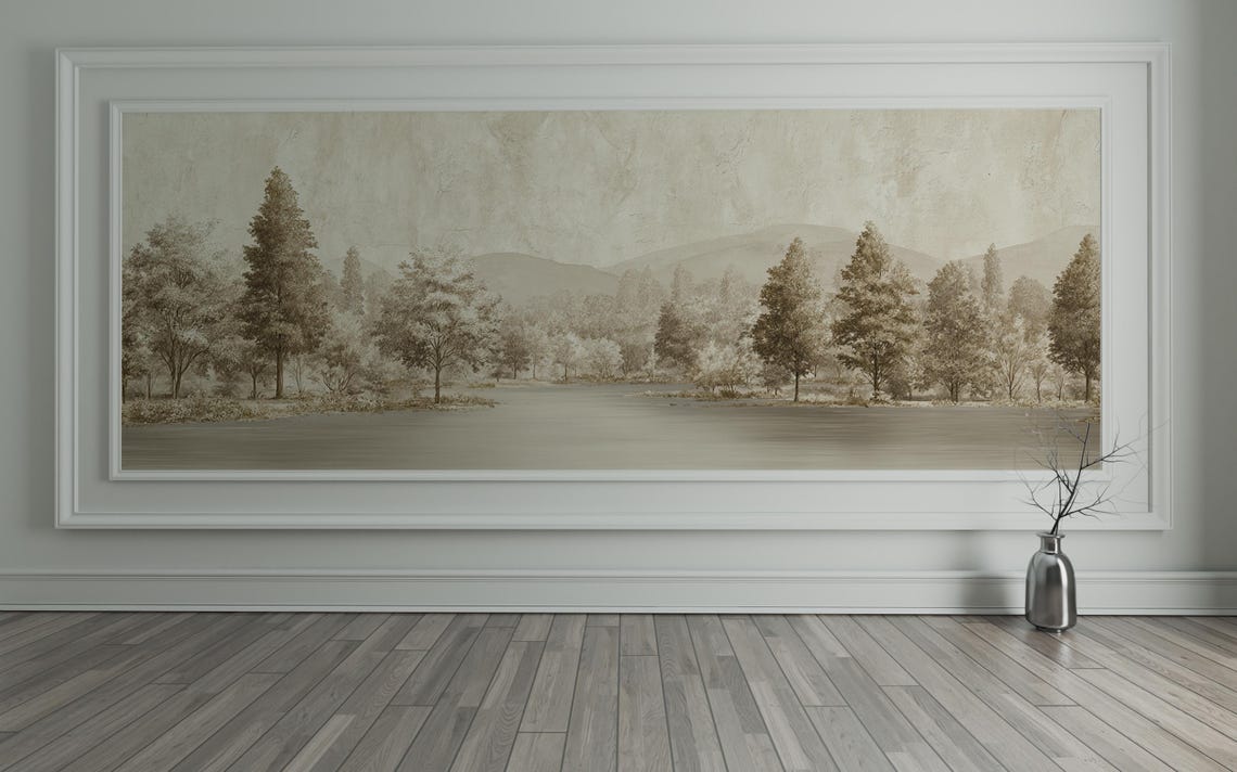 Neutral Forest Landscape Wallpaper – Calm Beige Nature Wall Mural - Etsy