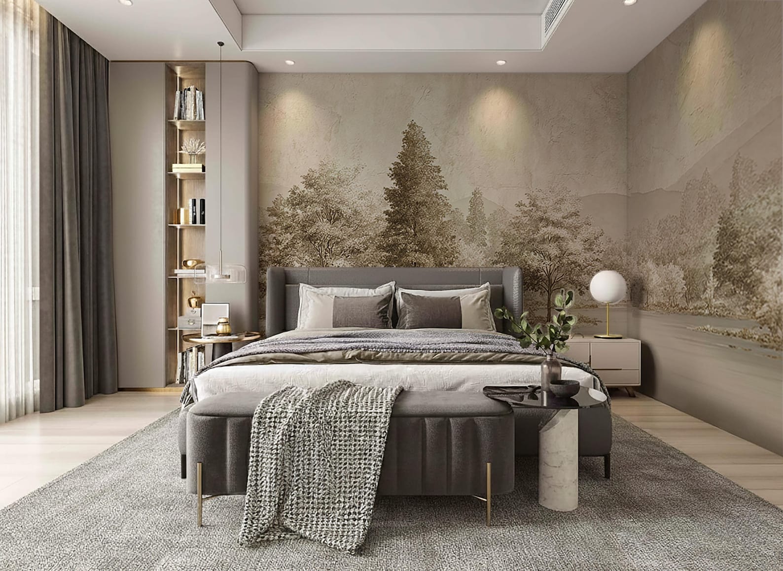 Neutral Forest Landscape Wallpaper – Calm Beige Nature Wall Mural - Etsy