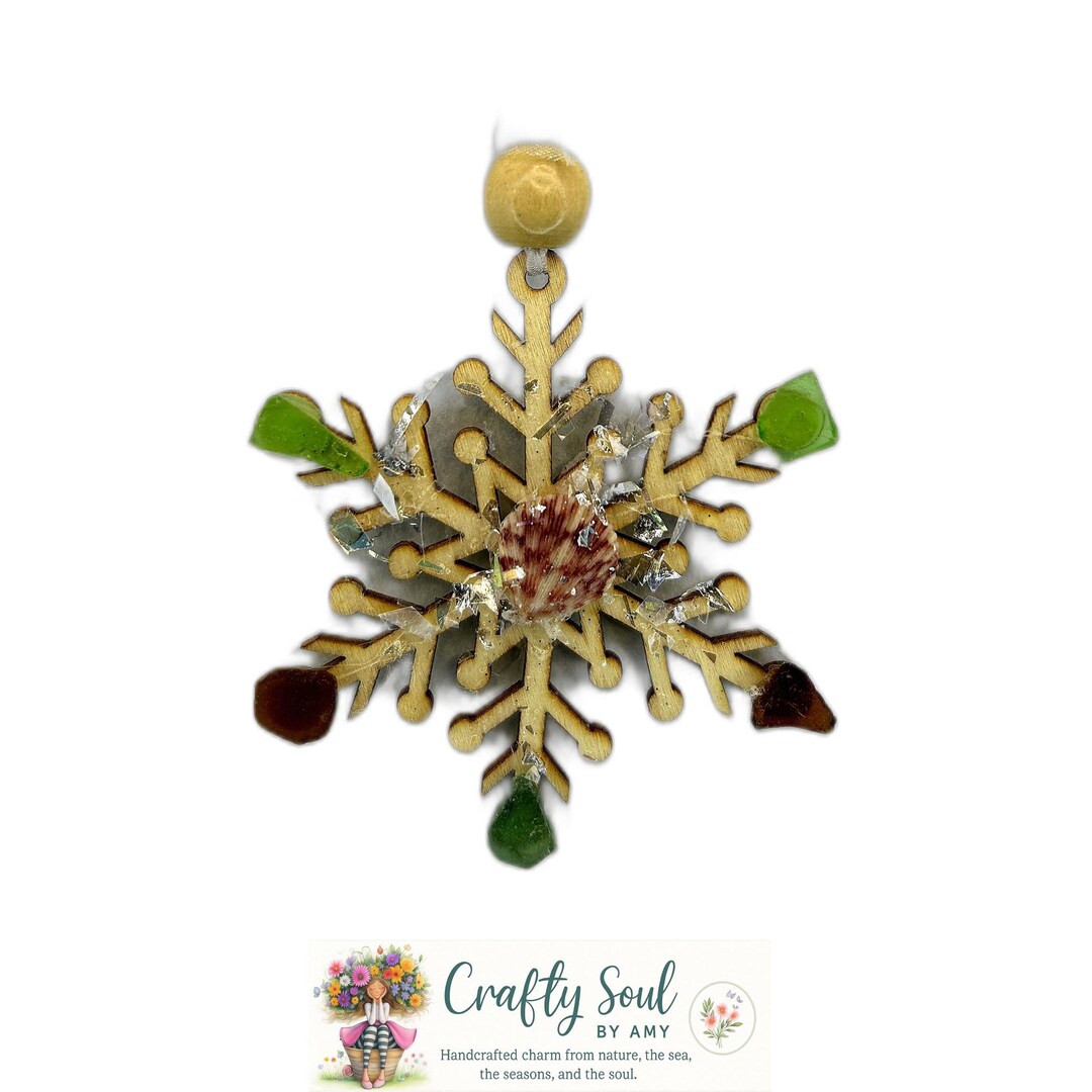 Handmade Coastal Snowflake Ornament With Sea Glass & Seashell | Rustic ...