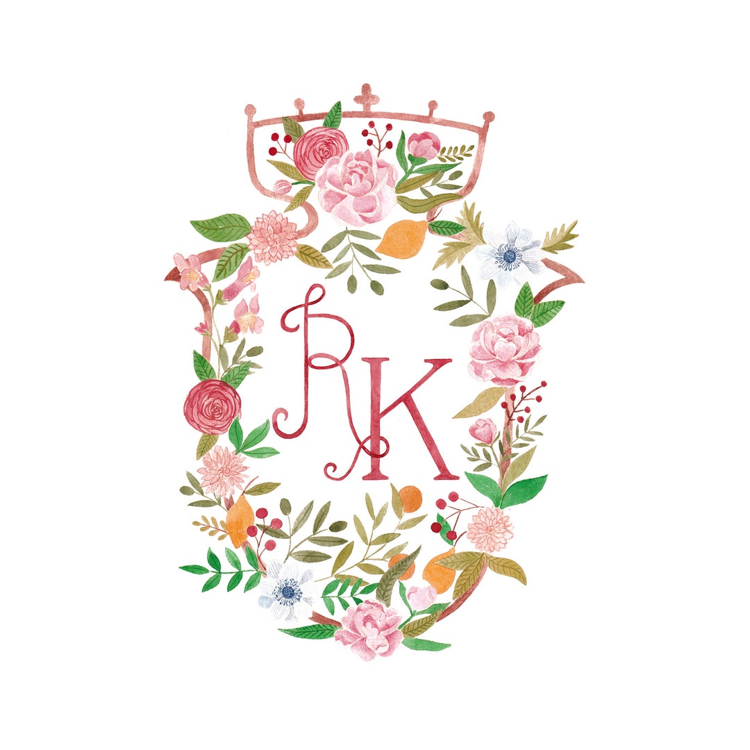 Custom Illustrated Wedding Crest, Monograms, Emblems, Watercolour ...