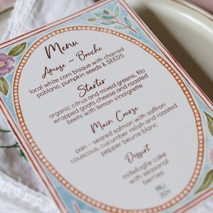 Wedding Menu Editable Floral Frame Hand Painted Illustrated Food Menu 5 ...