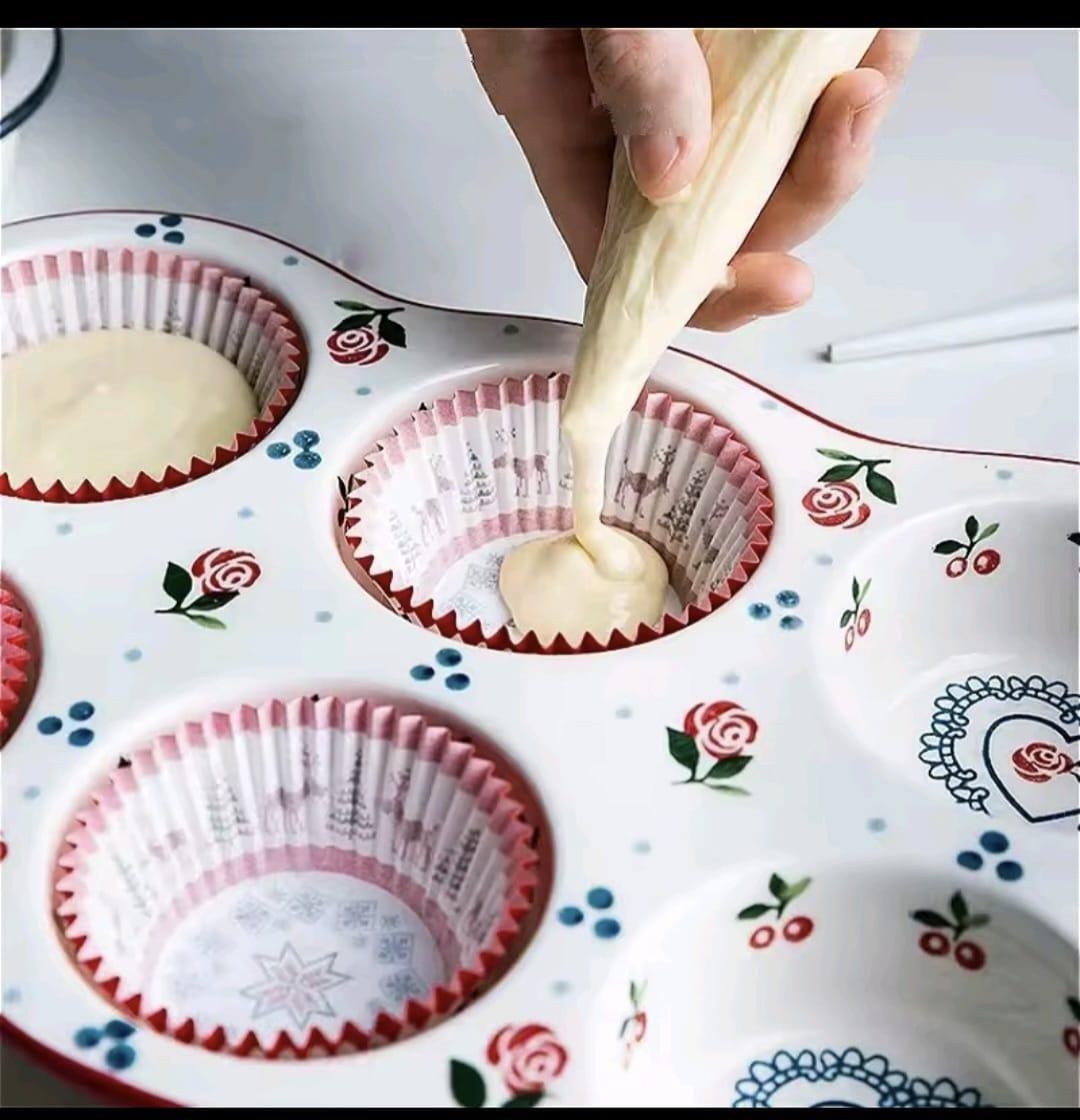 Hand-painted Ceramic Cupcake Baking Mold – Floral Muffin Pan, Oven Safe ...