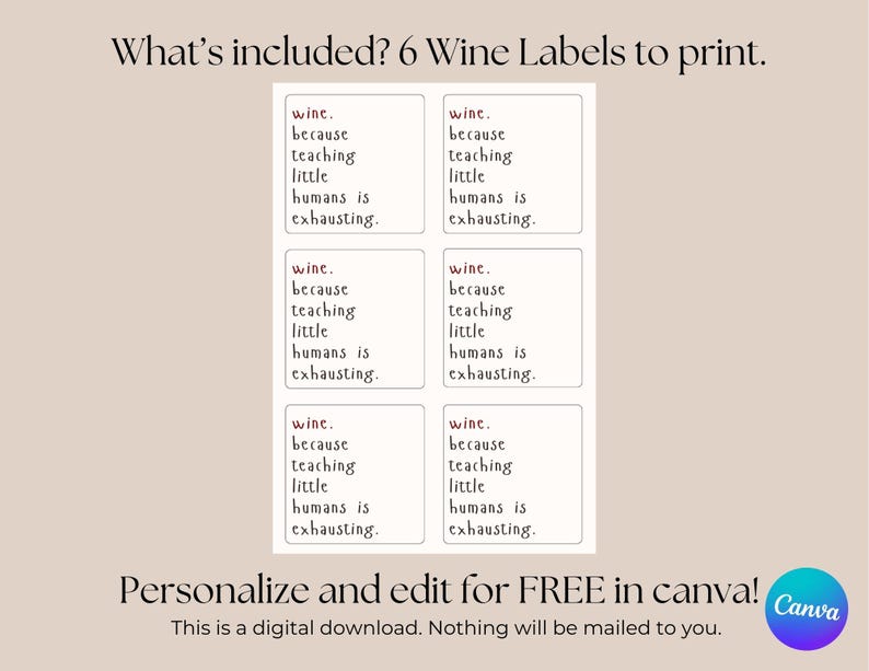 Funny Teacher Wine Label – Printable Gift (digital Download) - Etsy
