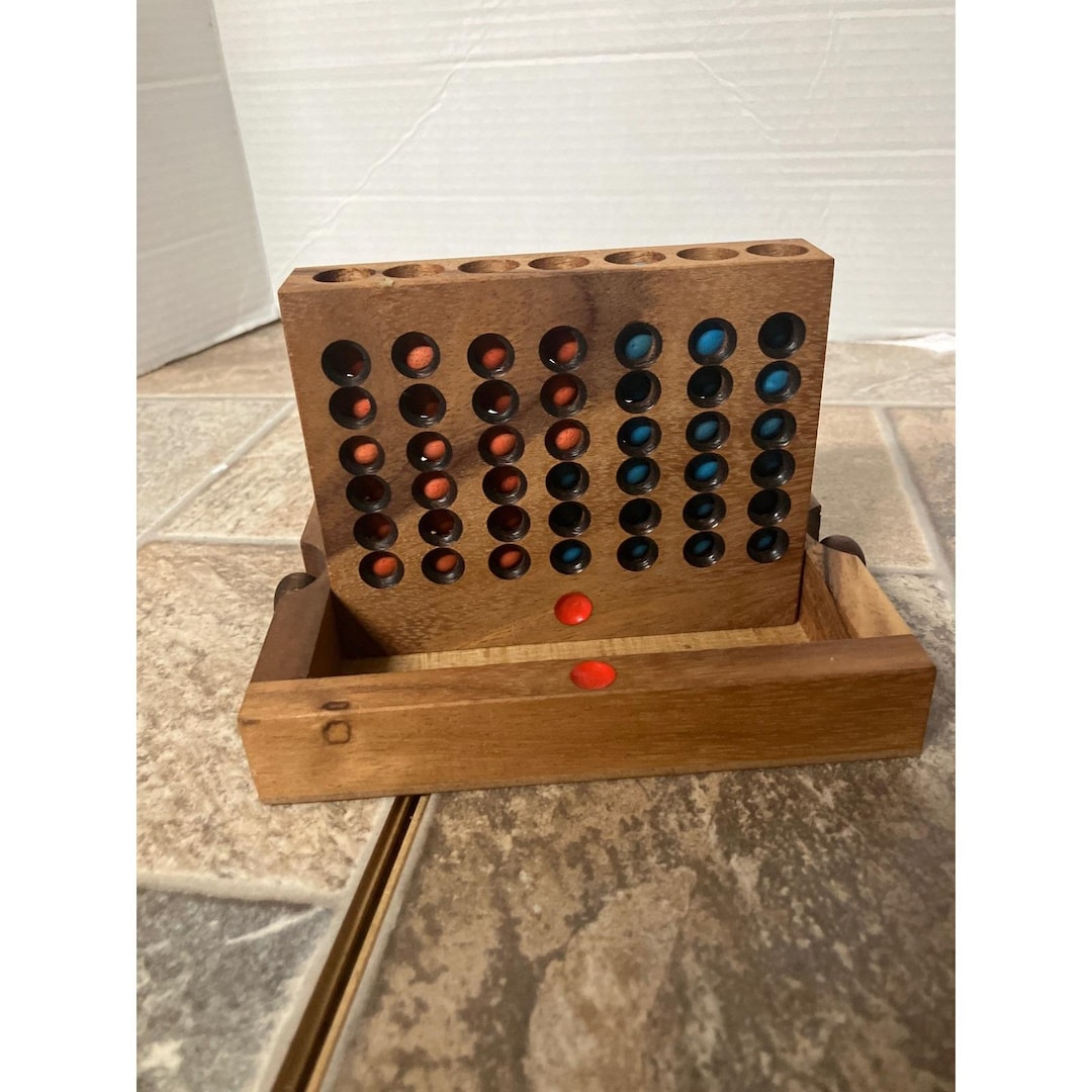 Wooden Connect Four Game Board With Red and Blue Pieces Travel Size - Etsy