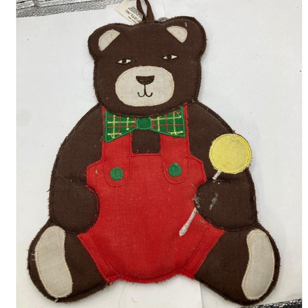 Vintage Teddy Bear Pot Holder Oven Mitt Red Overalls Lollipop 1984 - Etsy