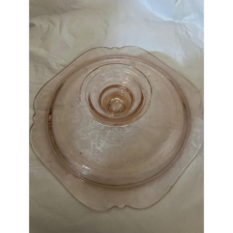 Vintage Pink Depression Glass Cake Stand Etched Floral Pattern Pedestal ...
