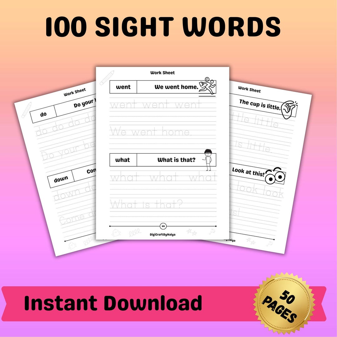 Kindergarten, 100 Printable Sight Words Worksheets for Kids, 1st Grade ...