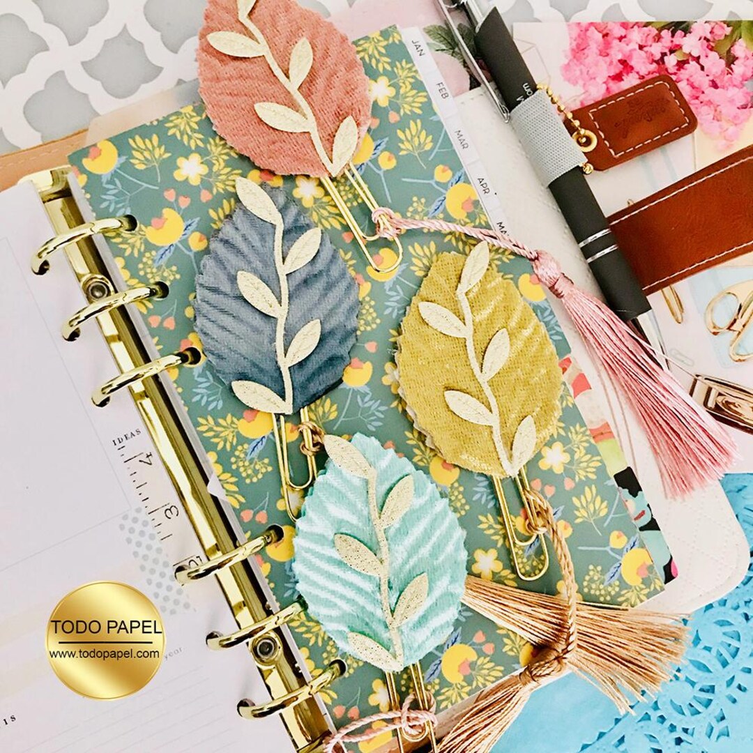 Velvet Chenille Embossed Leaves Planner Paper Clips With ...