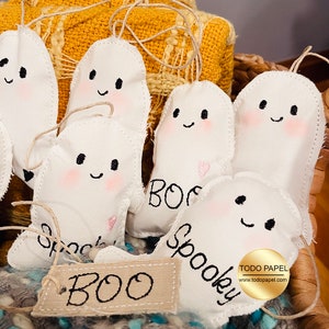Ghosties Hanging Ornaments. Smiley Ghost Embroidered Padded Ghouls ...