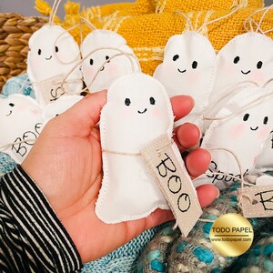 Ghosties Hanging Ornaments. Smiley Ghost Embroidered Padded Ghouls ...