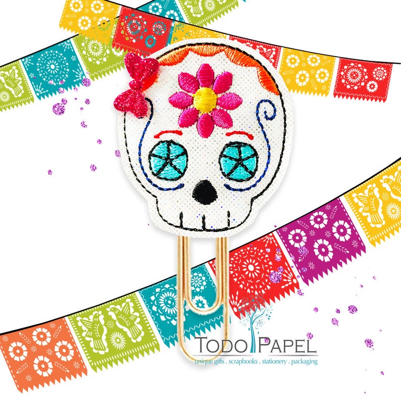FELTIE Sugar Skull Paper Clip: Embroidered Calavera Planner Bookmark or ...