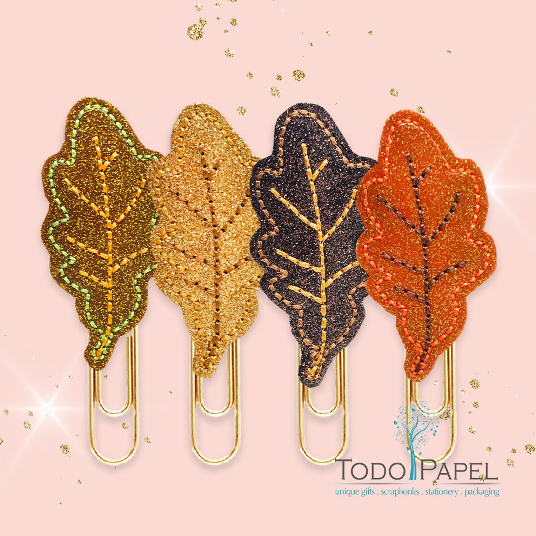 FELTIE Glitter Oak Leaf Paper Clips: Fall Planner Accessories, 4 Colors ...
