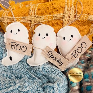 Ghosties Hanging Ornaments. Smiley Ghost Embroidered Padded Ghouls ...