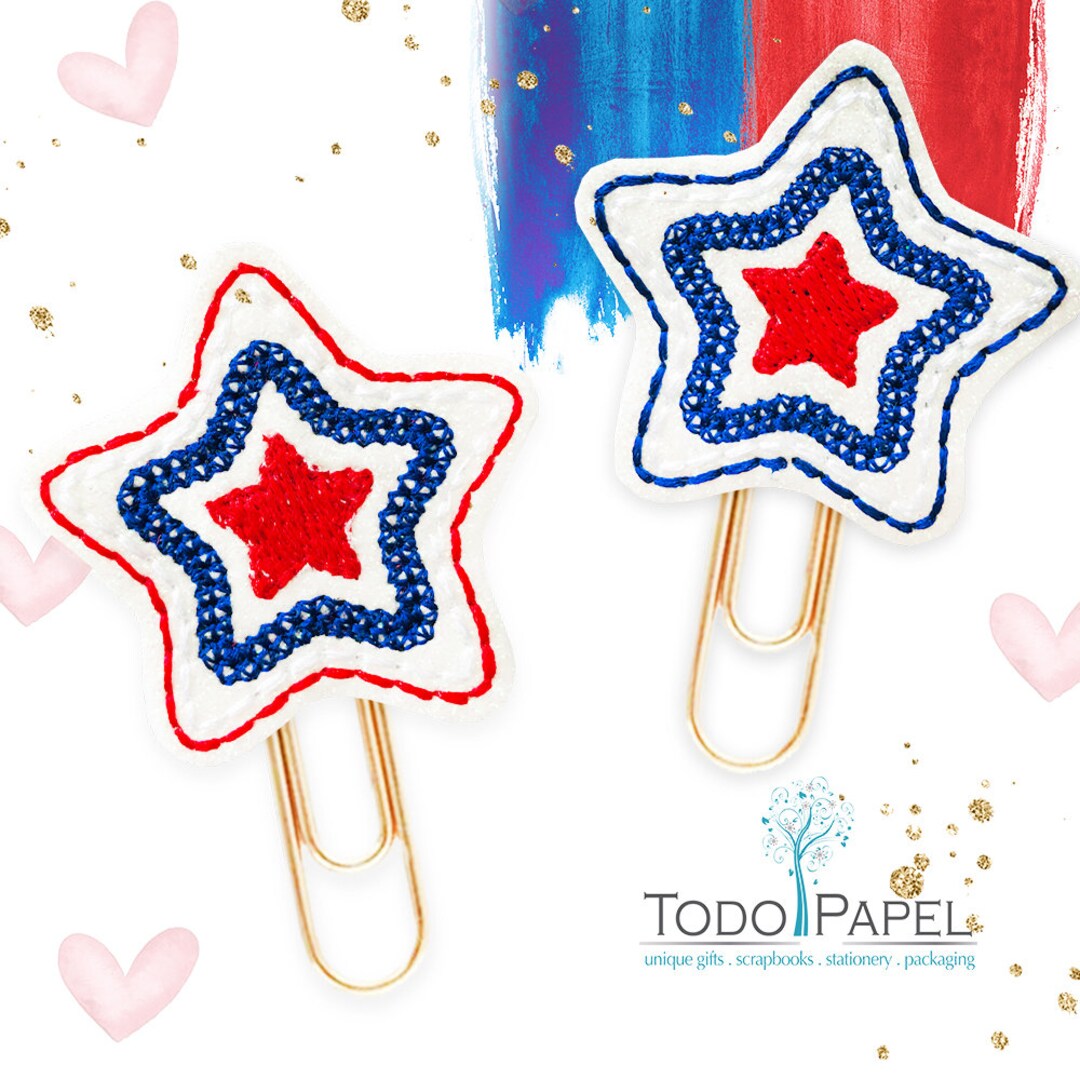Patriotic Star Paper Clip or Magnet: Red, White, and Blue Planner ...