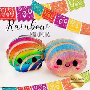 Kawaii Rainbow Conchas Mini Plushies. Colorful Mexican Pan Dulce ...