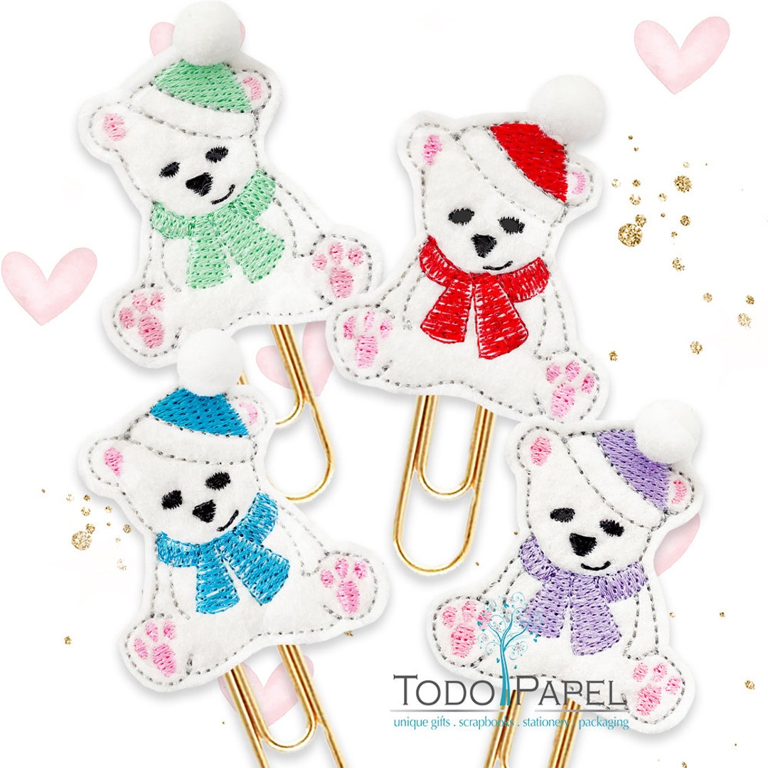 Cute Baby Polar Bear Embroidered Planner Paper Clip, Brooch or Magnet ...