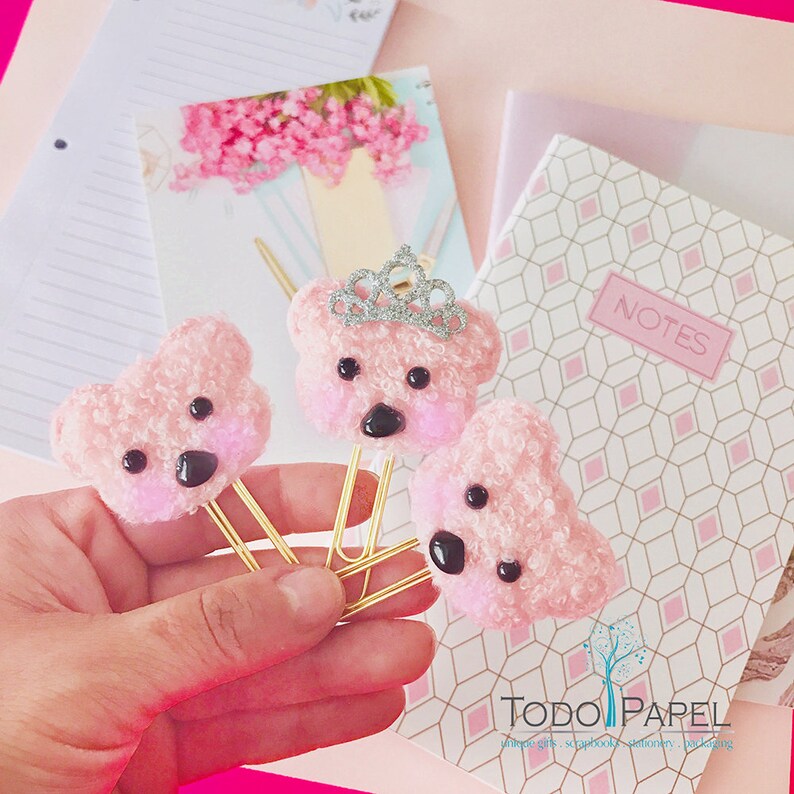 FELTIE Pink Princess Bear Planner Clip: Fluffy Journal Bookmark ...