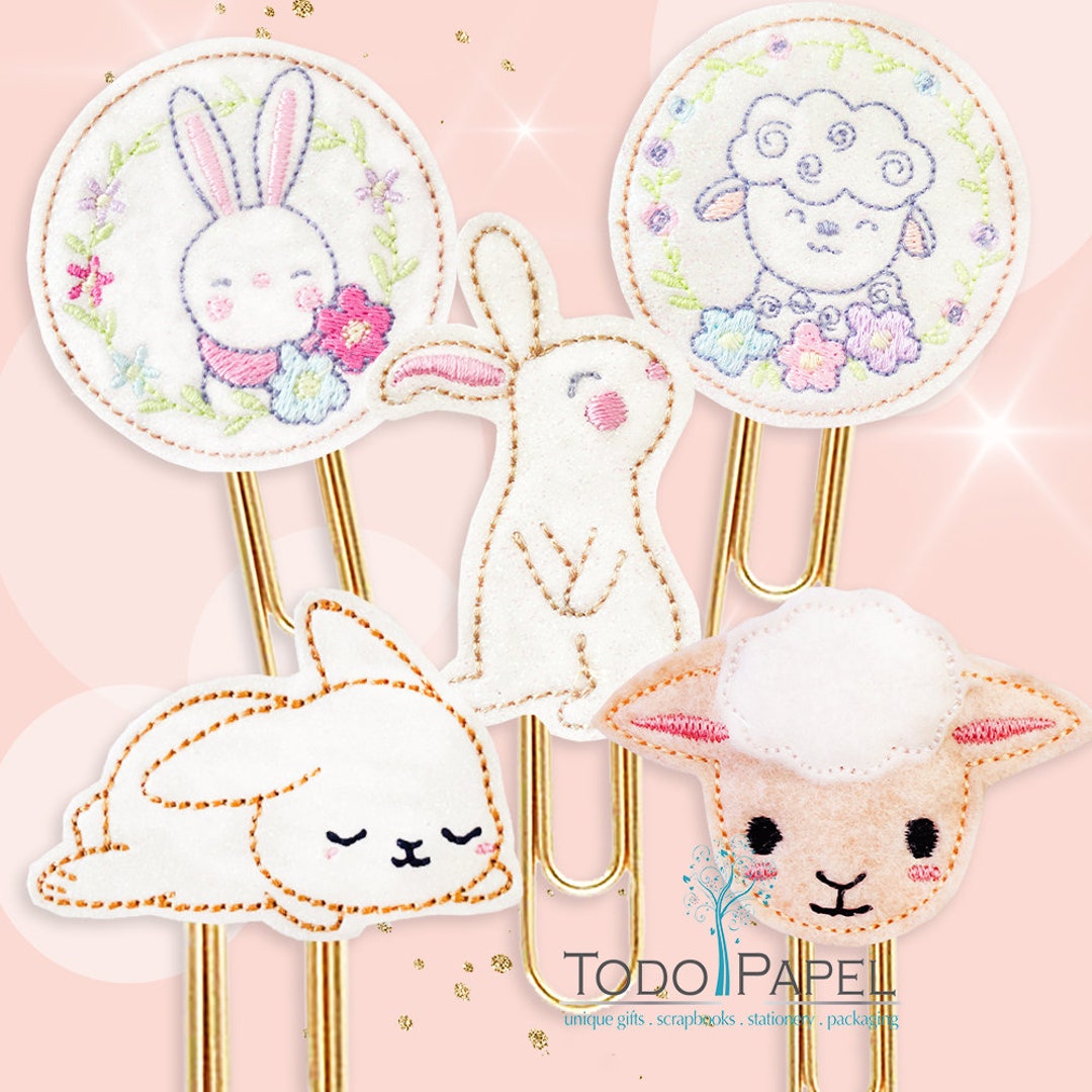 FELTIE Easter Bunny Paper Clips: Lamb Floral Wreath Feltie Pins - Etsy