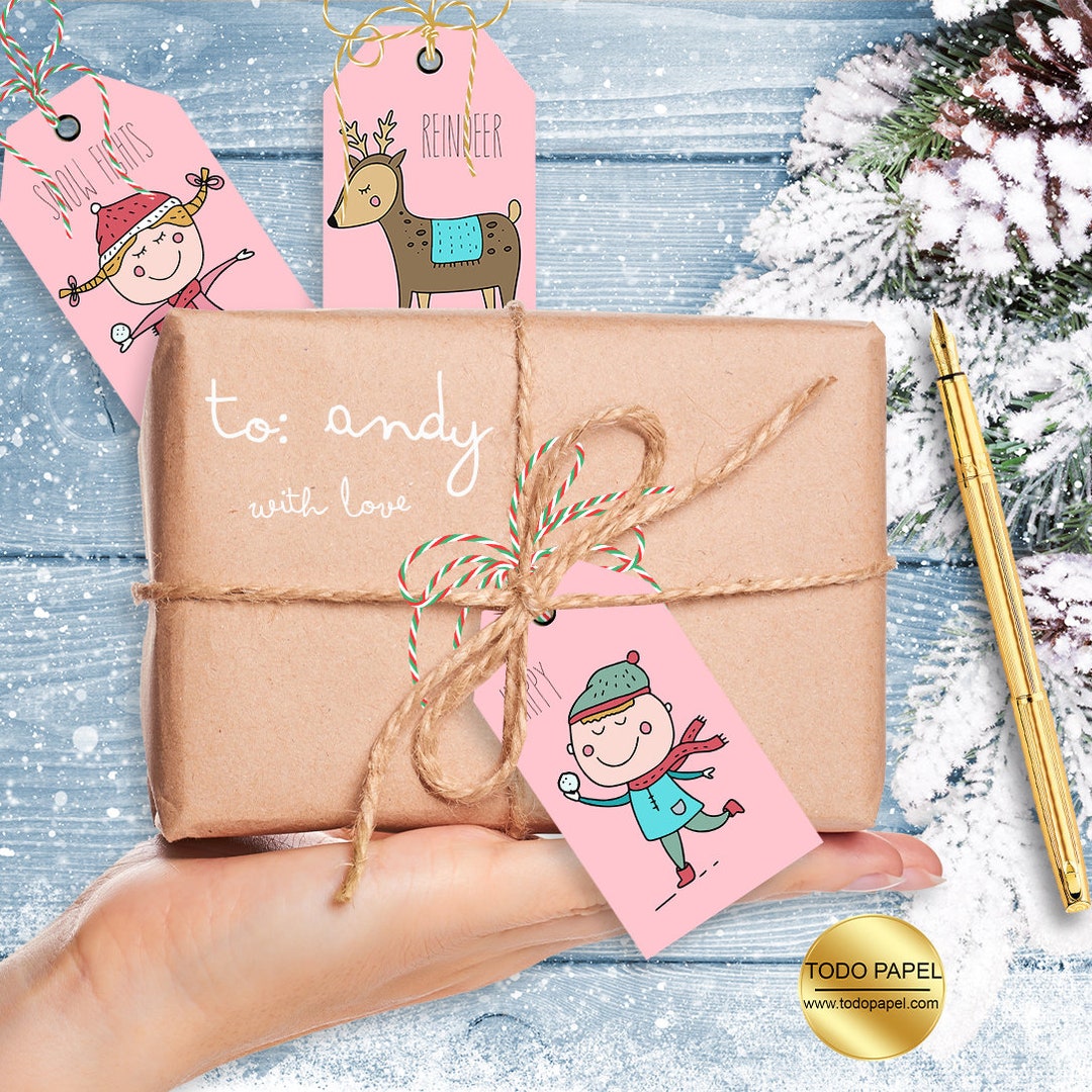 Pink Winter Gift Tag Digital Download Collage Sheets. 16 Cute Designs ...
