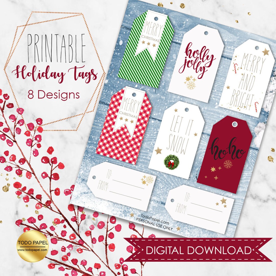 Printable Holiday Gift Tags, Collage Sheet, PNG Files (digital Download ...