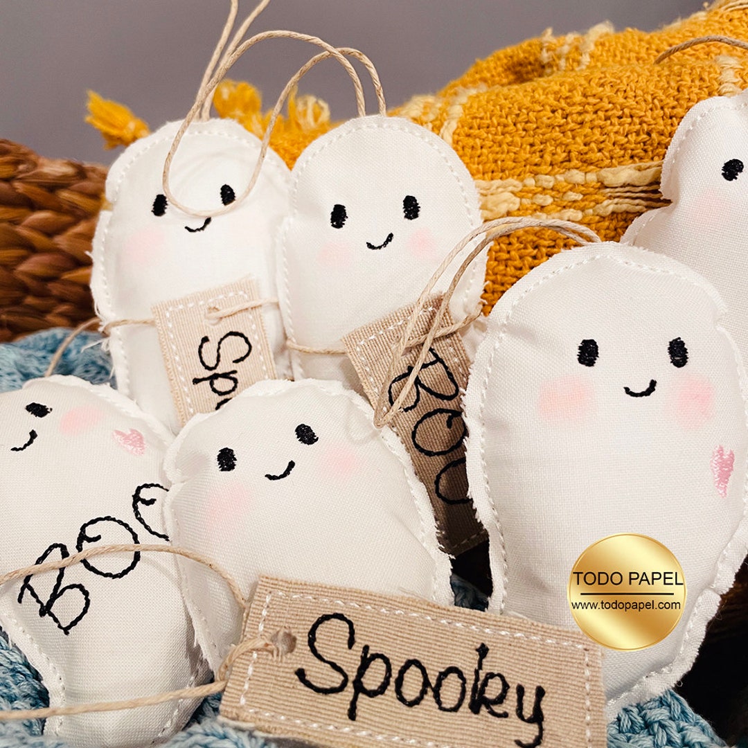 Ghosties Hanging Ornaments. Smiley Ghost Embroidered Padded Ghouls ...