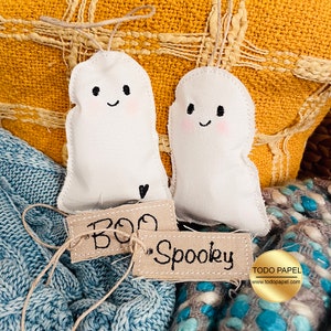 Ghosties Hanging Ornaments. Smiley Ghost Embroidered Padded Ghouls ...
