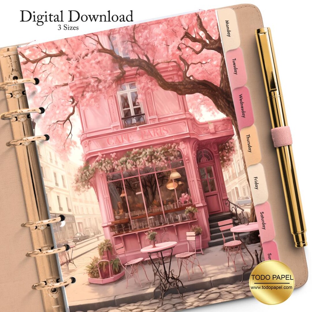 Pink Paris Cafe Planner Dashboard: Romantic Printable Insert (A5 ...