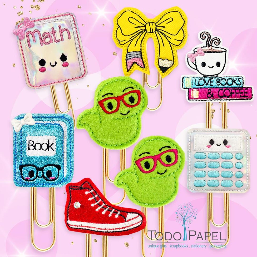 FELTIE Embroidered Back to School Paper Clips, Magnets, or Brooch Pins ...